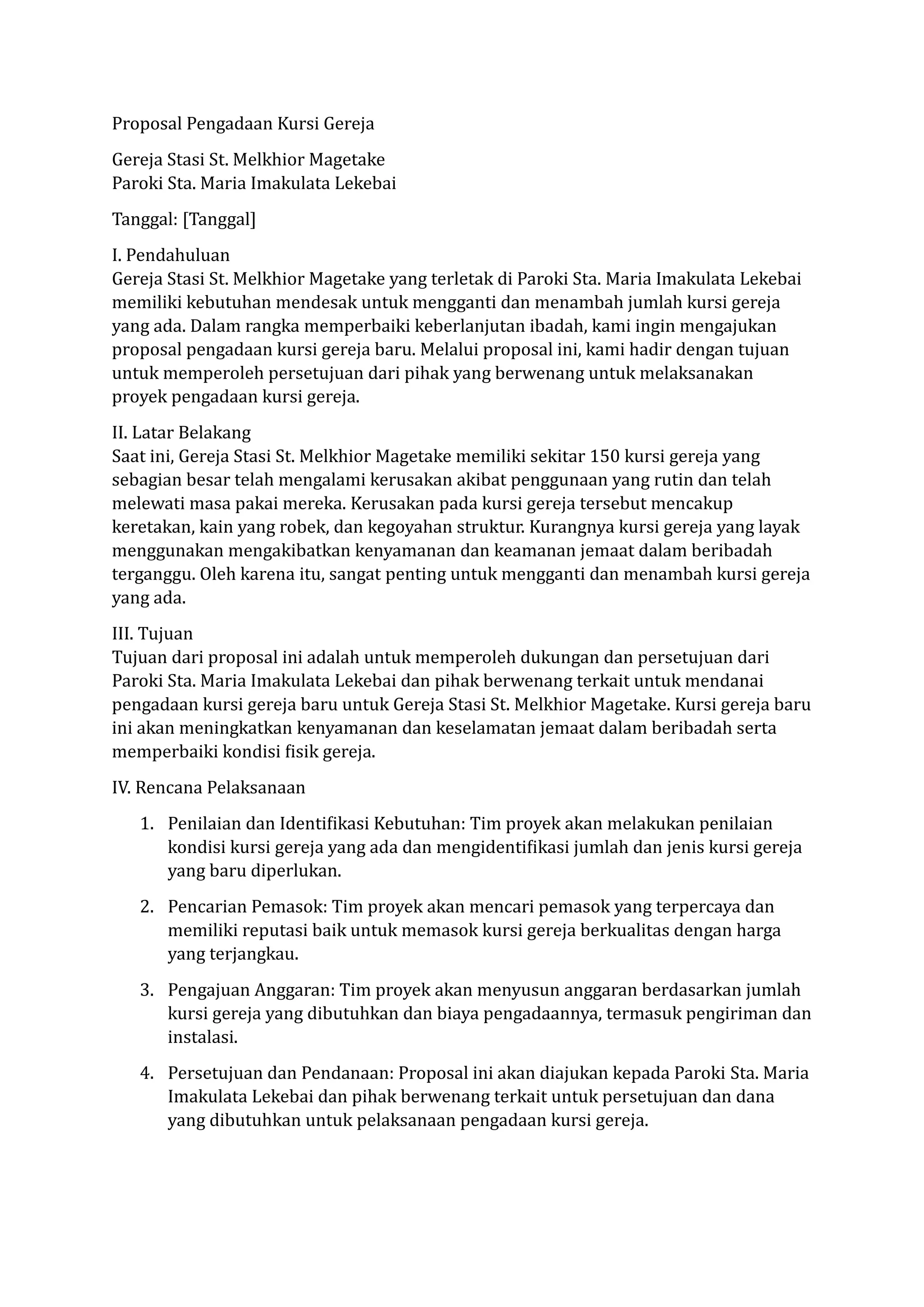 Proposal Pengadaan Kursi Gereja Stasi St | DOCX