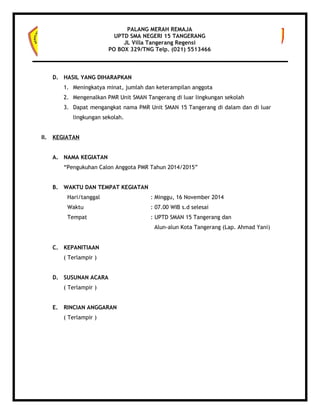 PMR SMA Negeri 15 Tangerang - Proposal Pengukuhan PMR 2014-2015 | DOCX