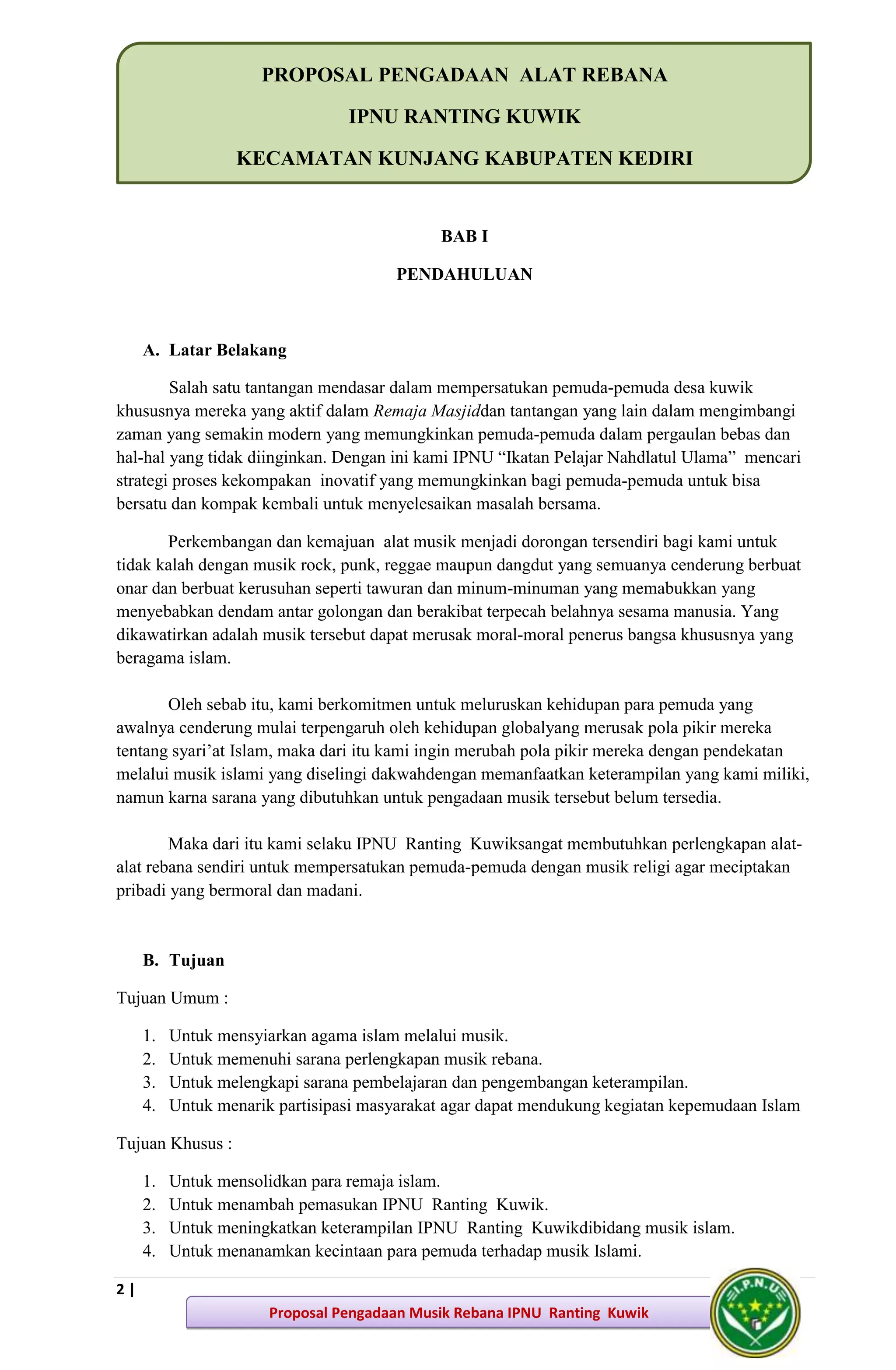 Proposal penyediaan alat rebana remaja masjid | DOCX