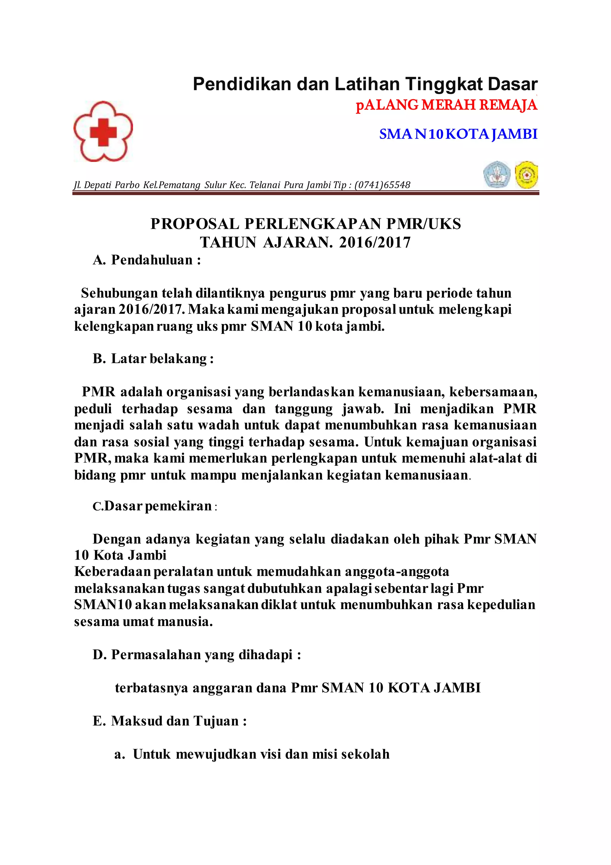 Proposal perlengkapan pmr sman 10 | DOCX