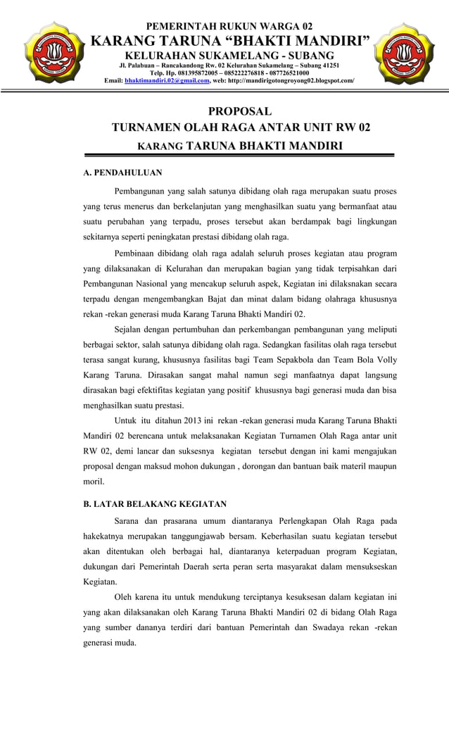 Proposal permohonan perlengkapan olahraga karang taruna bhakti mandiri | PDF