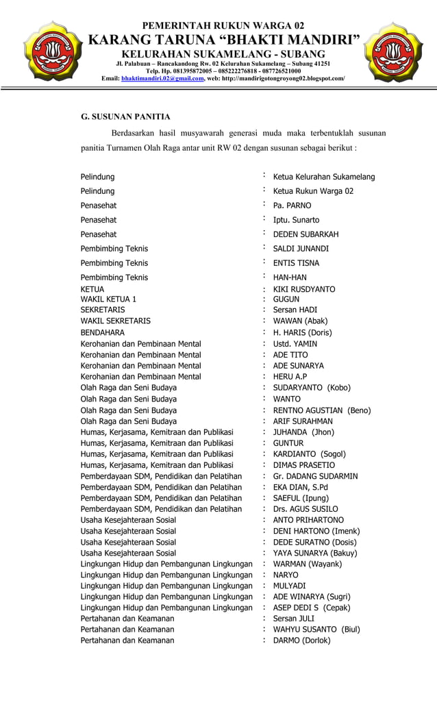 Proposal permohonan perlengkapan olahraga karang taruna bhakti mandiri | PDF