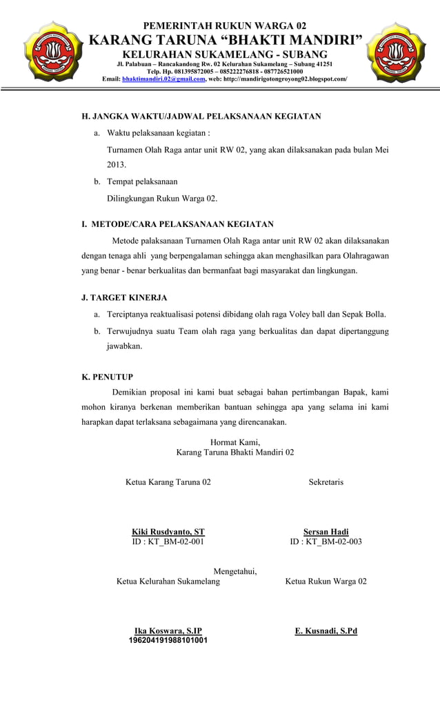 Proposal permohonan perlengkapan olahraga karang taruna bhakti mandiri | PDF