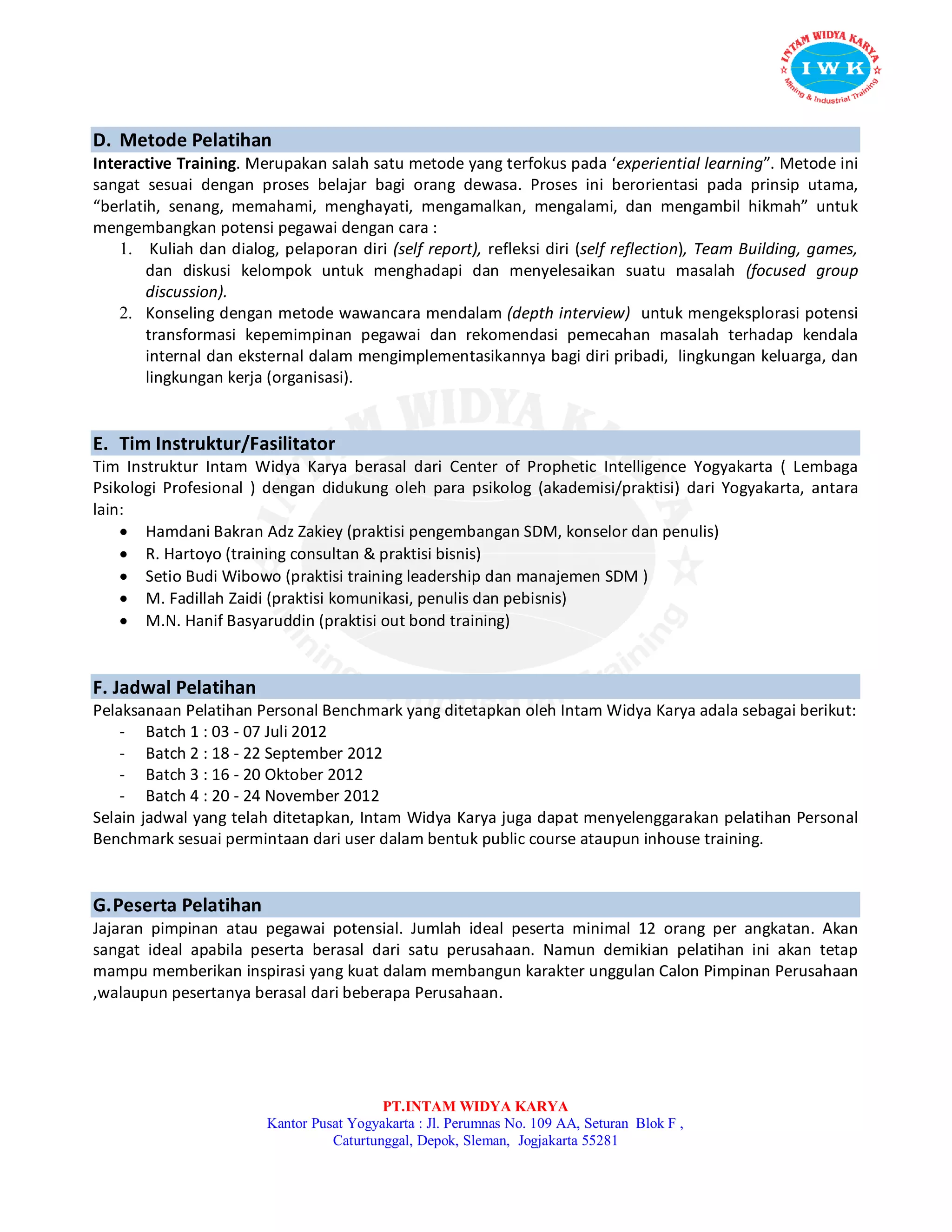 Proposal Personal Benchmark For Corporate | PDF