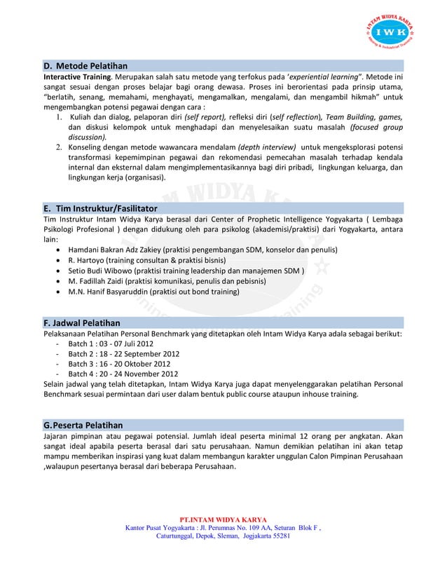 Proposal Personal Benchmark For Corporate | PDF