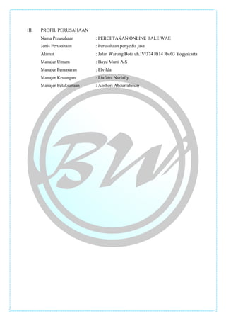 Proposal perusahaan jasa percetakan online bale wae | PDF