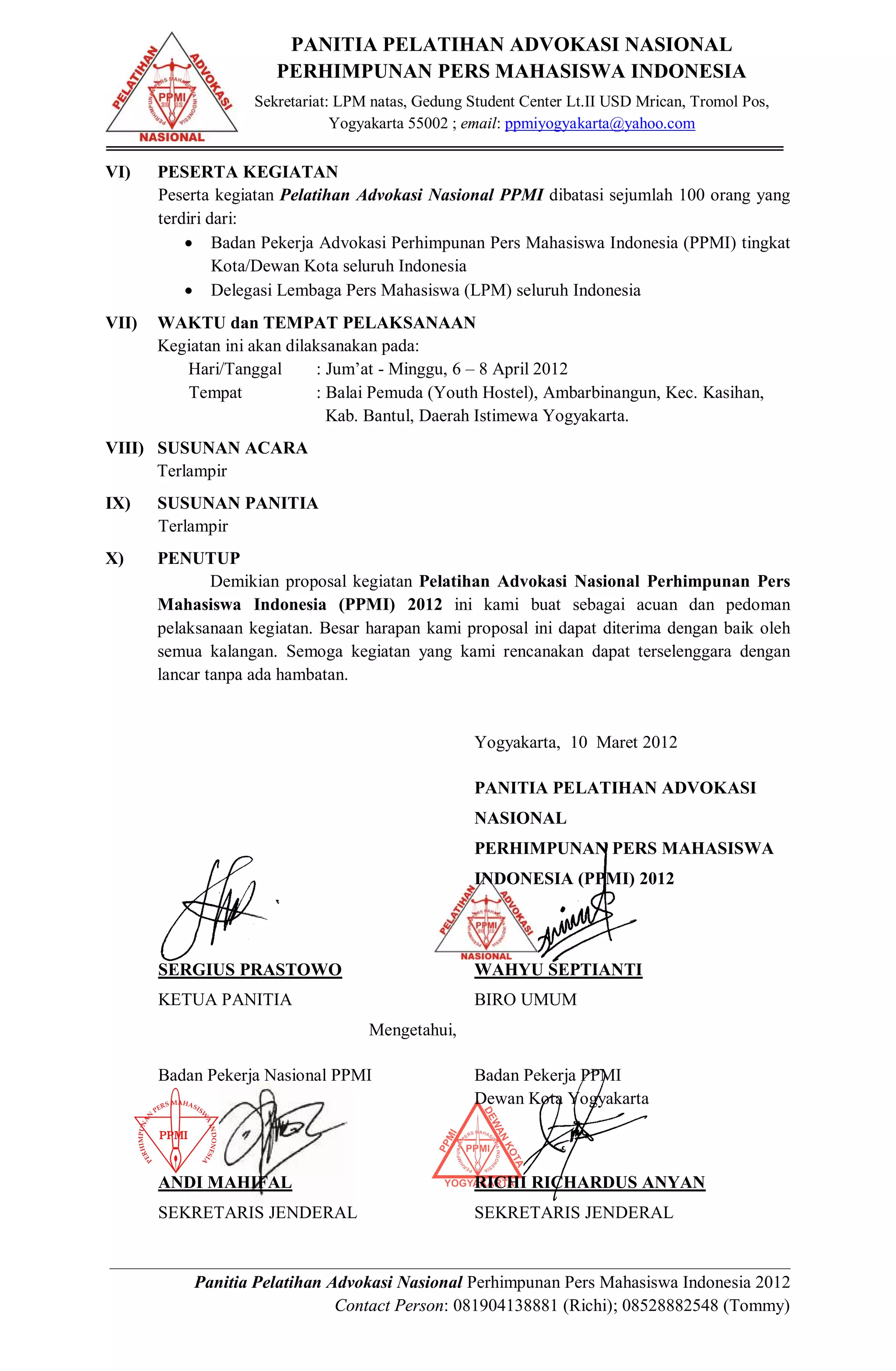 Proposal Pelatihan Advokasi Nasional PPMI 2012 (Peserta) | PDF