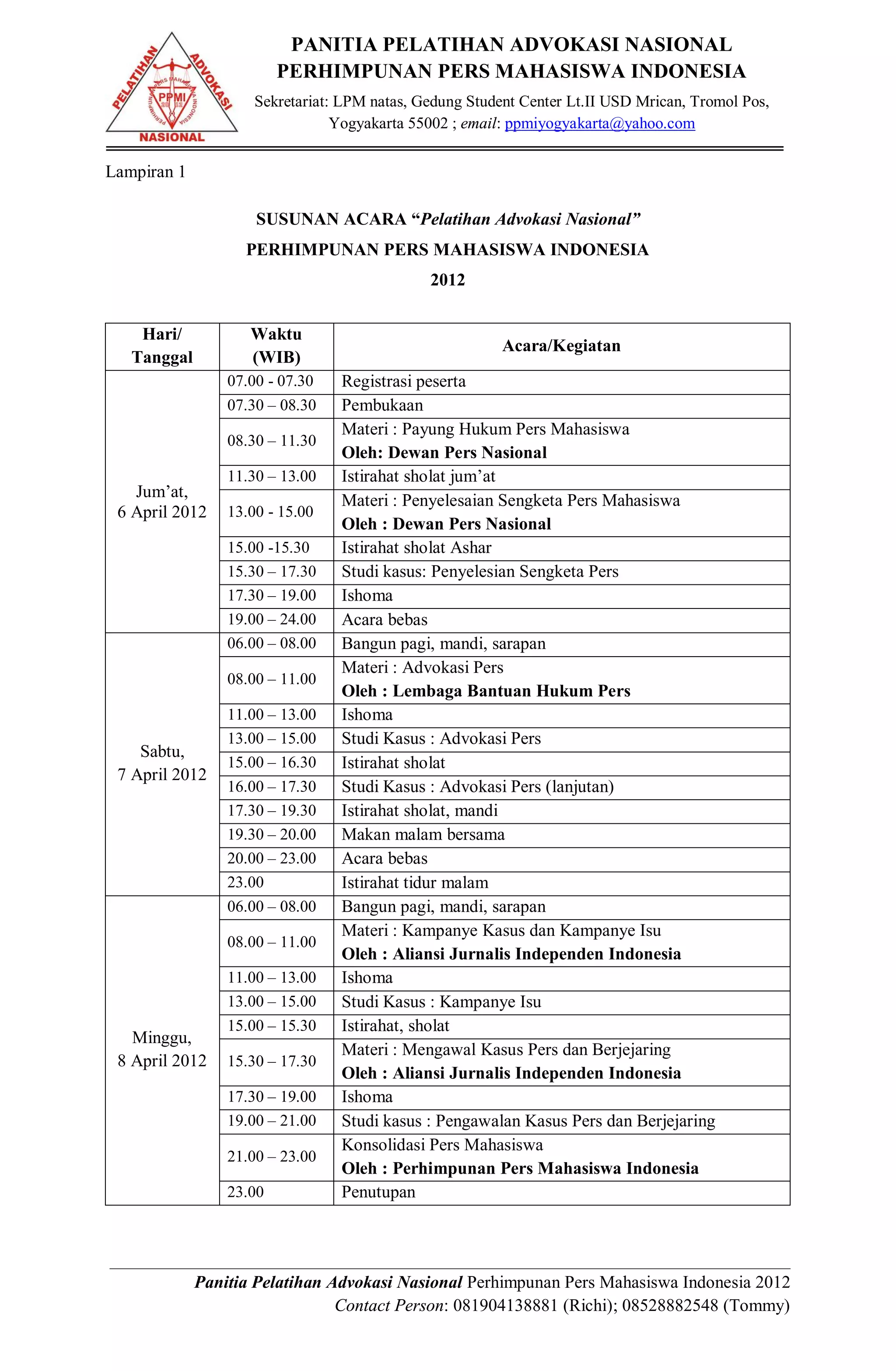 Proposal Pelatihan Advokasi Nasional PPMI 2012 (Peserta) | PDF
