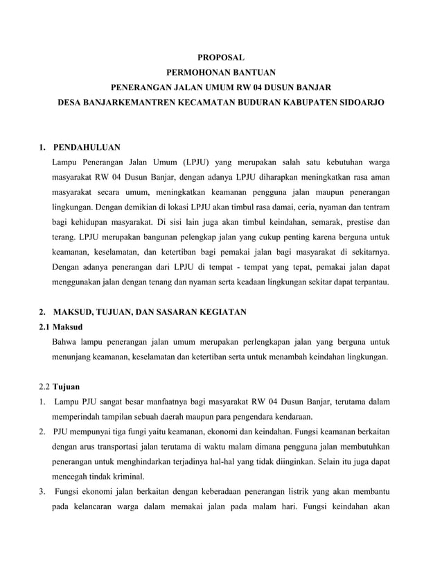 Proposal pju rw 4 dusun banjar | PDF