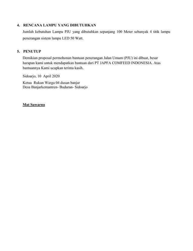 Proposal pju rw 4 dusun banjar | PDF