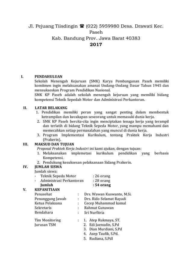 Proposal prakerin 2017 2018 | DOCX