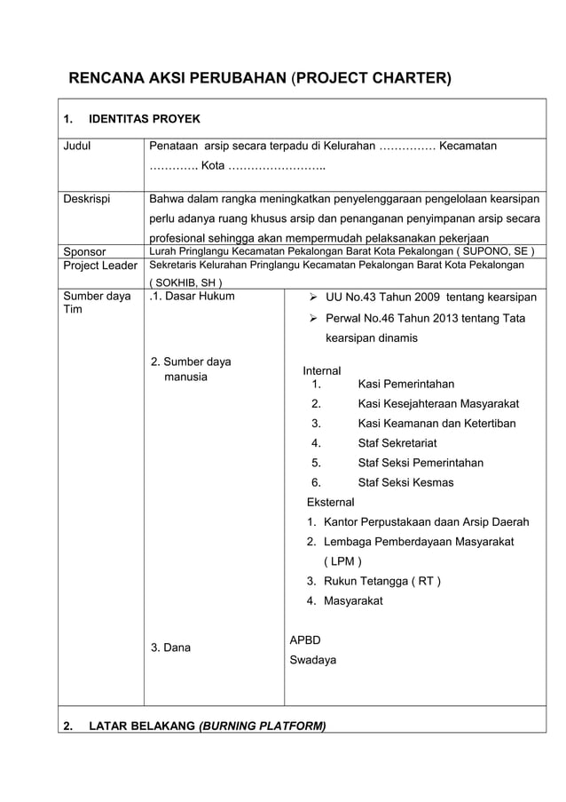 PROPOSAL PROYEK PERUBAHAN. Penataan Arsip Terpadu | DOC