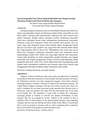 PKM Artikel Ilmiah - inovasi pengolahan susu murni di Desa Sumogawe Dusun Piji | PDF