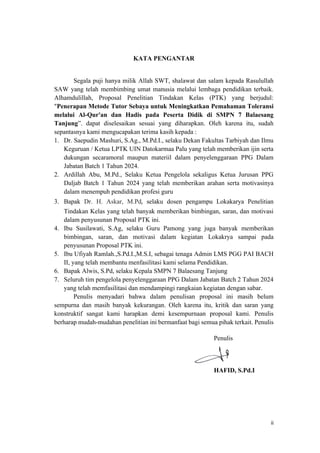 PROPOSAL PTK. Penerapan Metode Tutor Sebaya untuk Meningkatkan Pemahaman Toleransi melalui Al ...