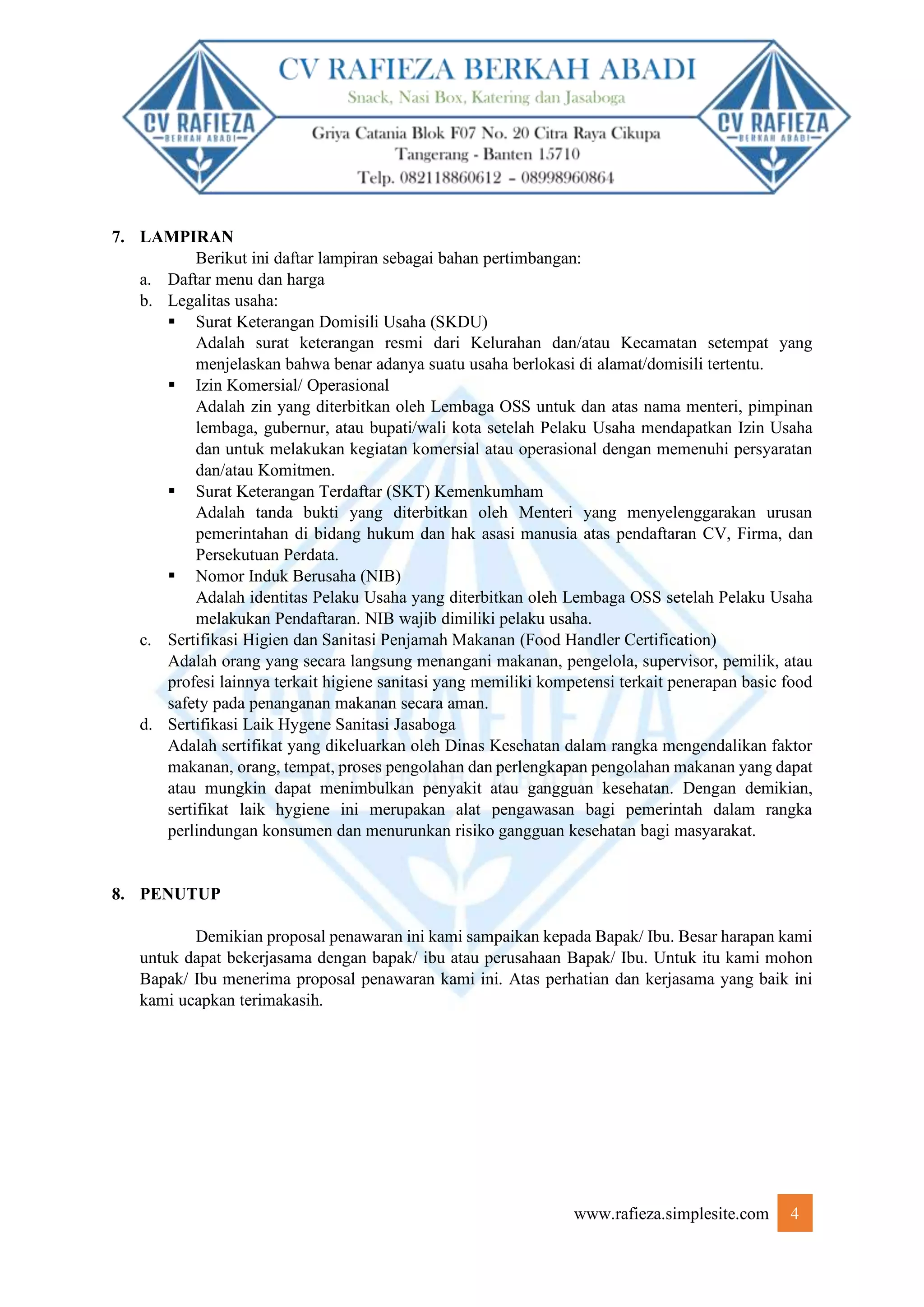 Proposal Bisnis Katering | Jasa Boga | Kuliner | Makanan | Snack ...