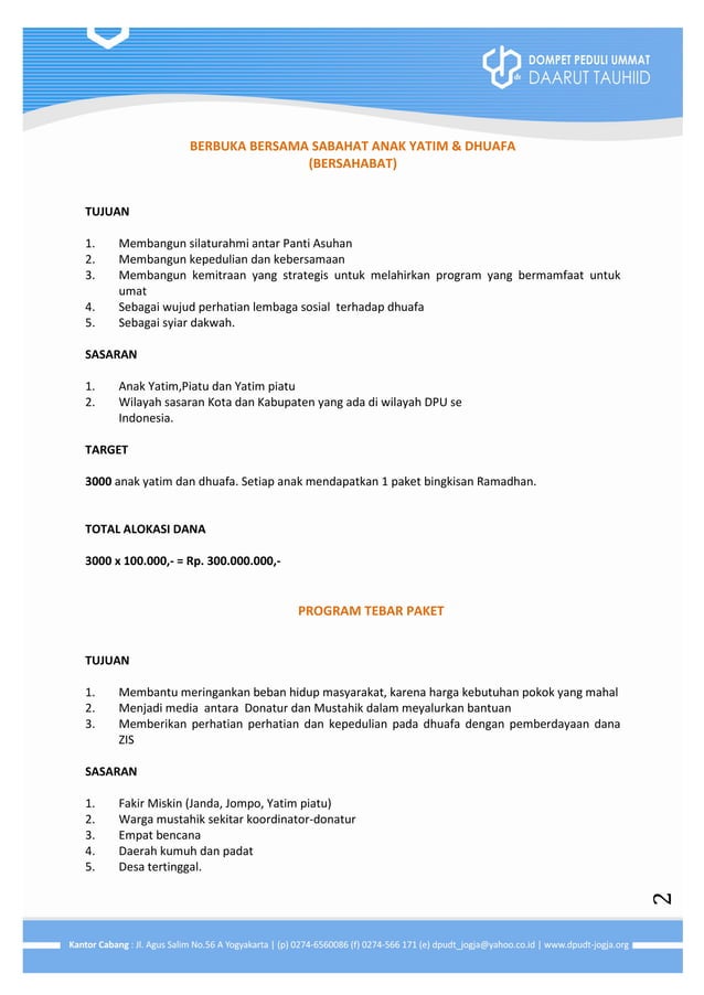 Proposal Ramadhan 1432 H DPU Daarut Tauhiid | PDF