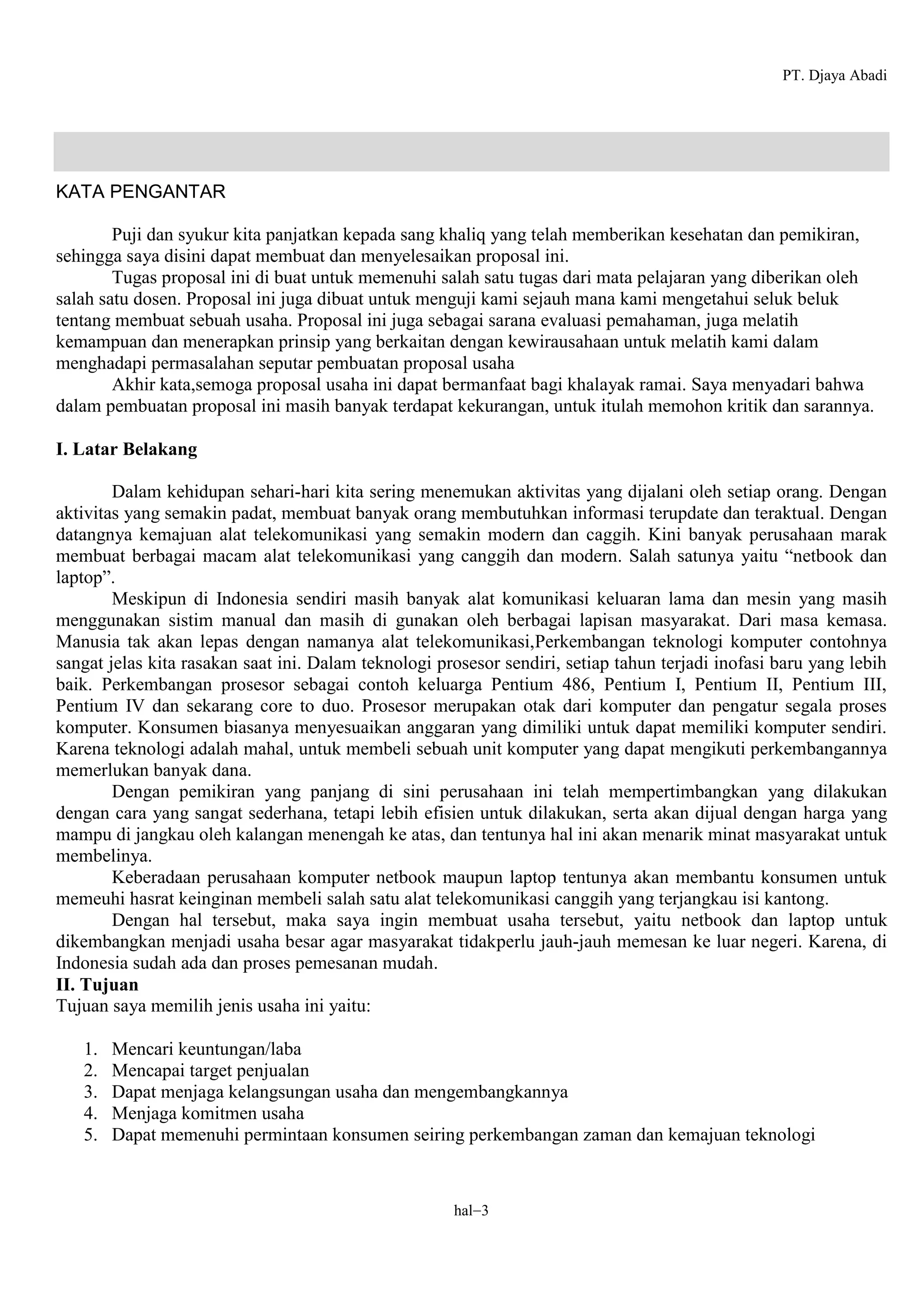 Proposal rencana bisnis pt | DOCX