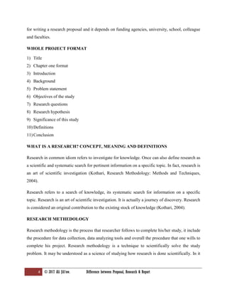 DIFFERENCE BETWEEN PROPOSAL, RESEARCH & REPORT | PDF