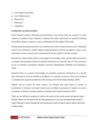 DIFFERENCE BETWEEN PROPOSAL, RESEARCH & REPORT | PDF