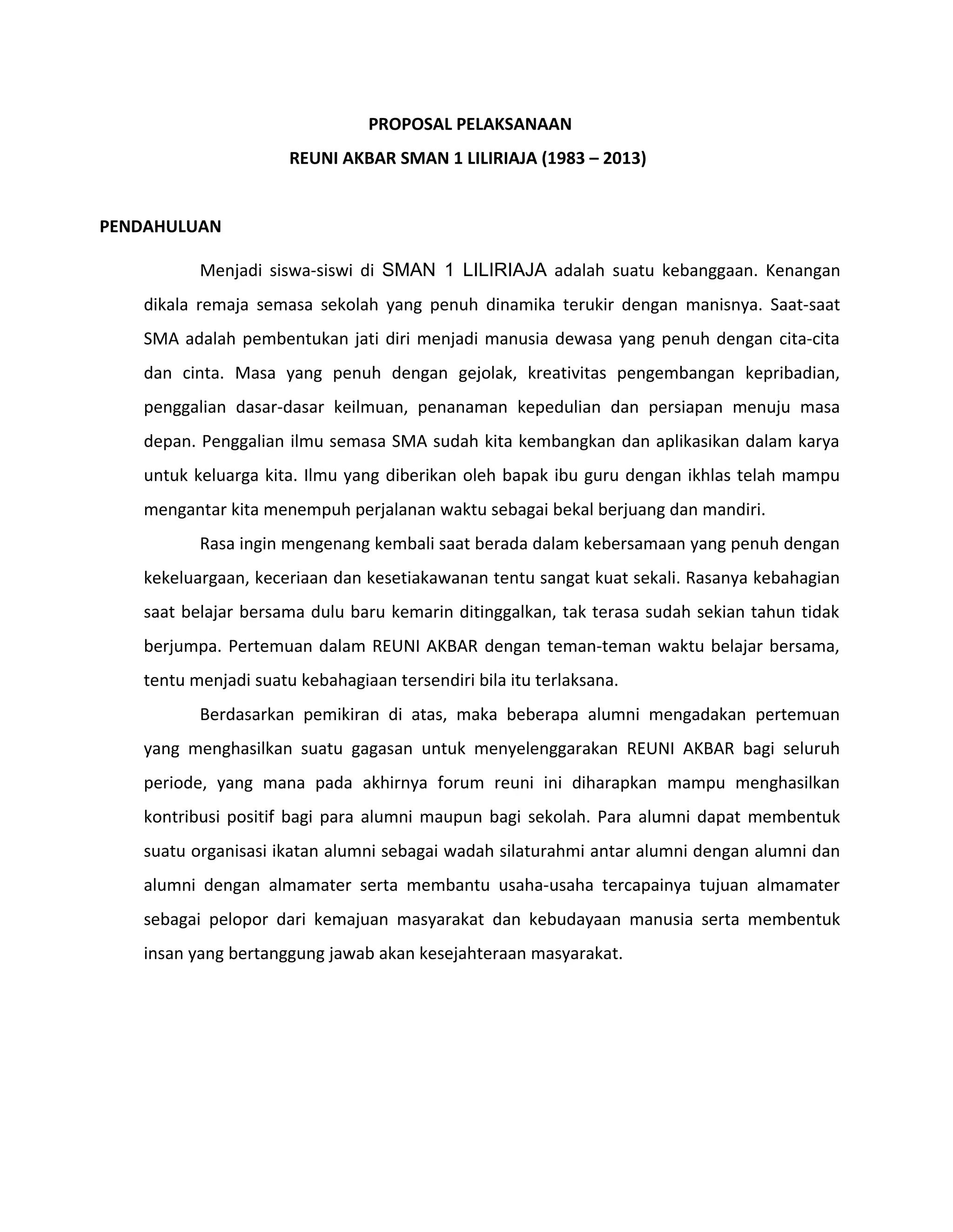 Proposal reuni akbar sman 1 liliriaja (1983 2013) | DOC