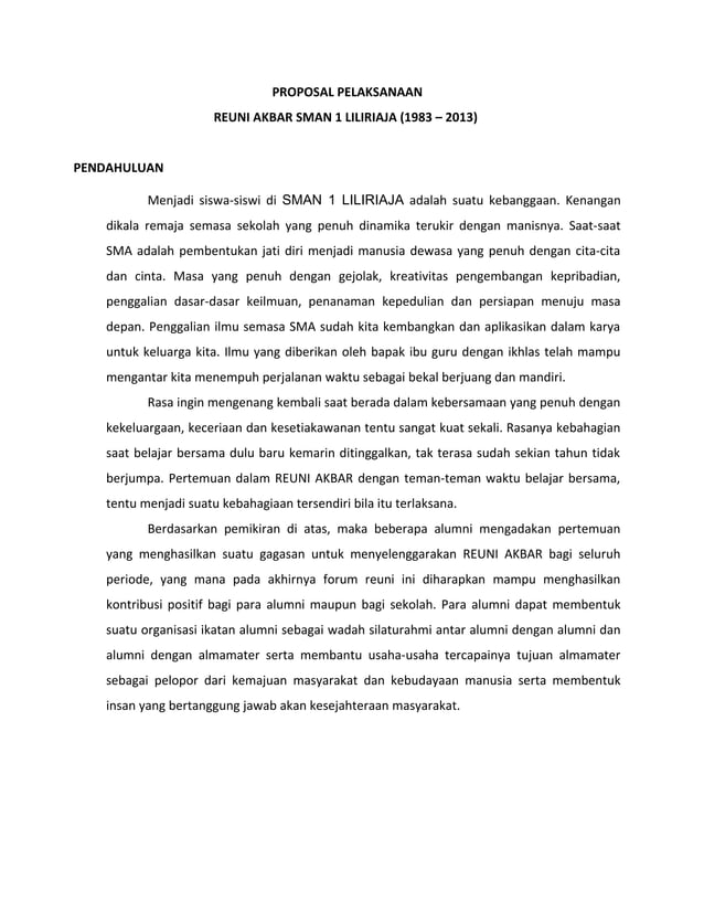 Proposal reuni akbar sman 1 liliriaja (1983 2013) | PDF