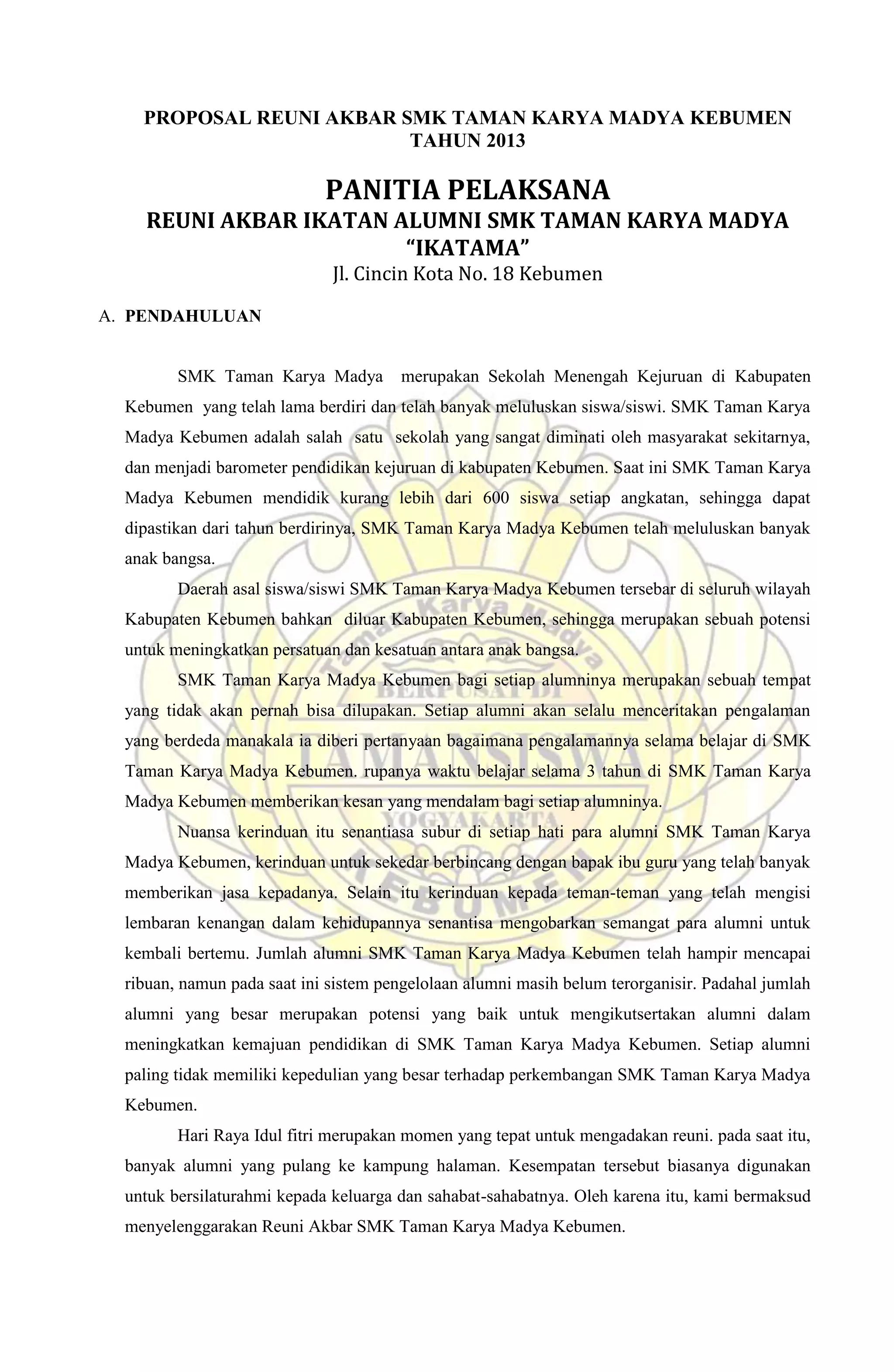 Proposal Reuni Akbar SMK Taman Karya Madya, Kebumen | DOCX