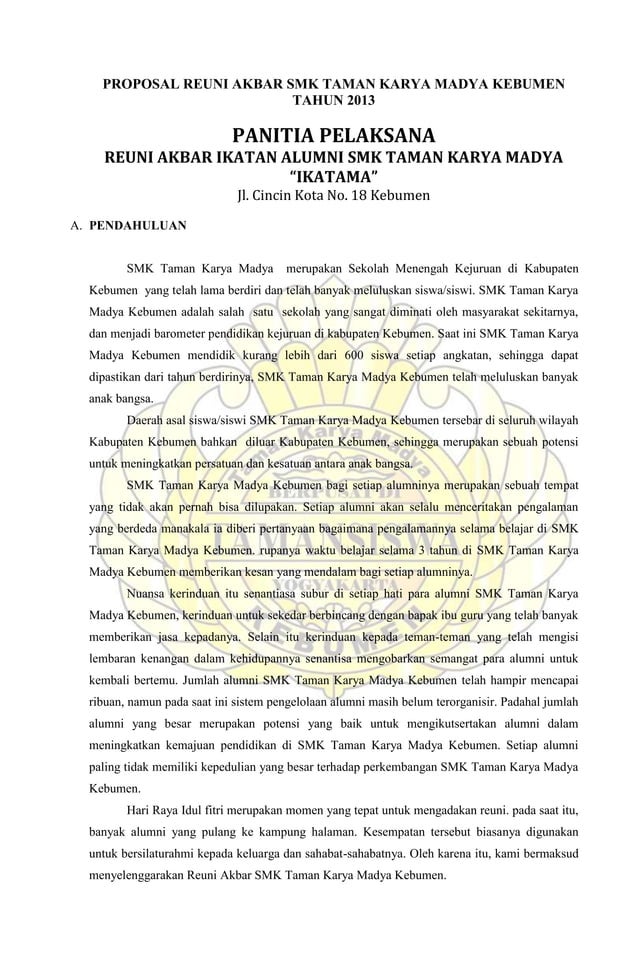 Proposal Reuni Akbar SMK Taman Karya Madya, Kebumen | DOCX