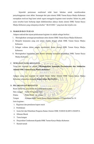 Proposal Reuni Akbar SMK Taman Karya Madya, Kebumen | DOCX