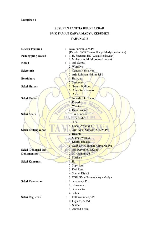 Proposal Reuni Akbar SMK Taman Karya Madya, Kebumen | DOCX