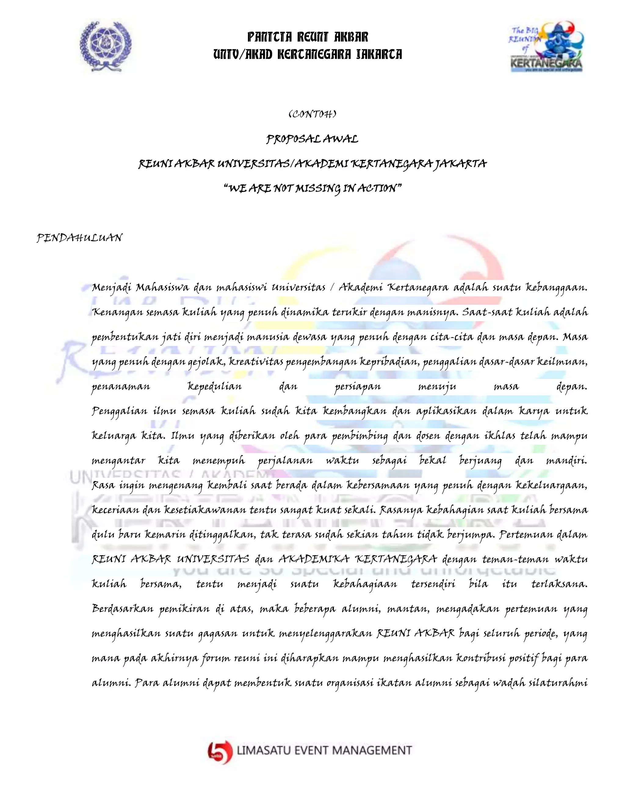 Proposal reuni akbar universitas kertanegara | DOCX