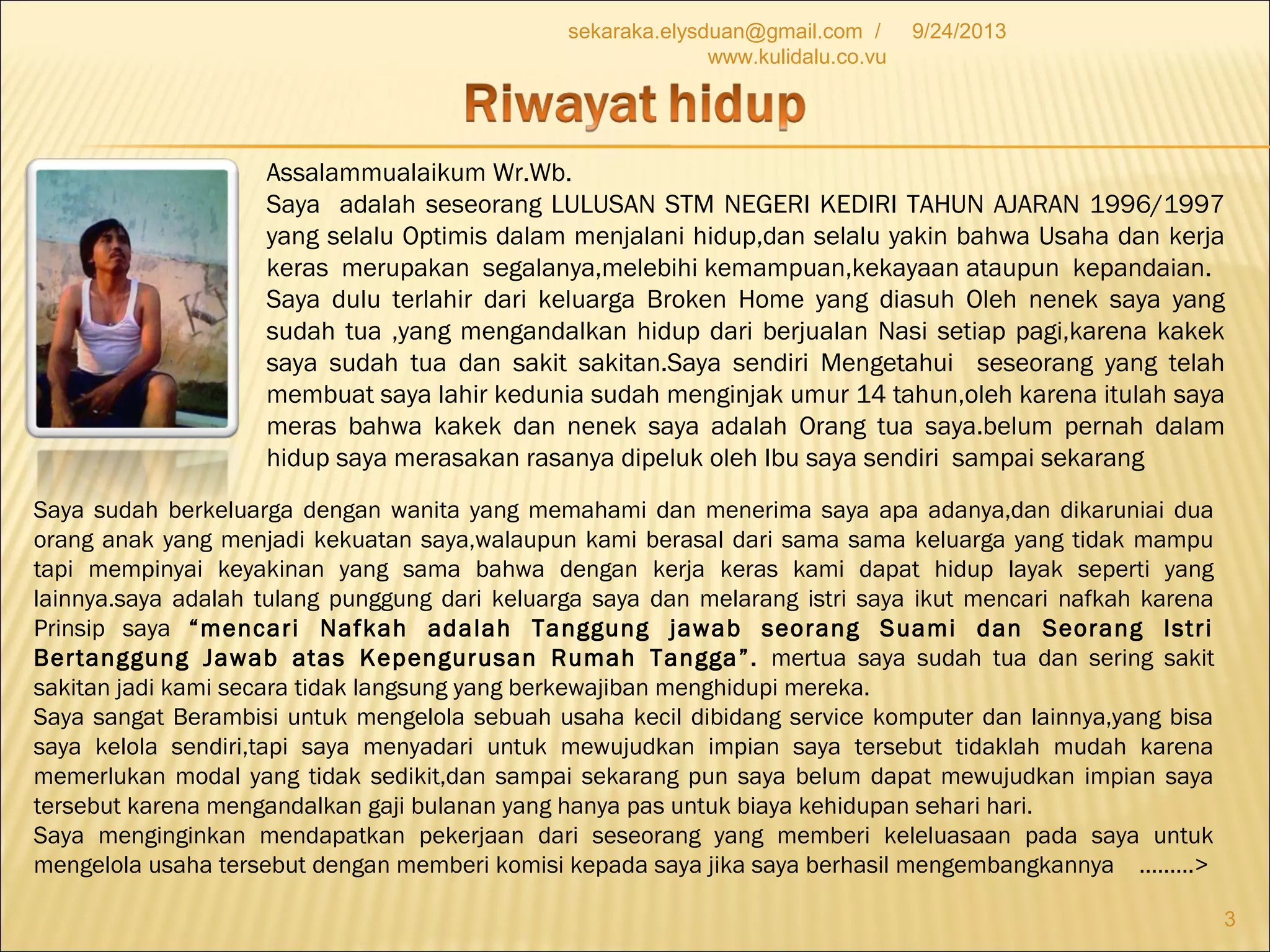 Proposal riwayat hidup untuk mendapatkan pekerjaan | PPT