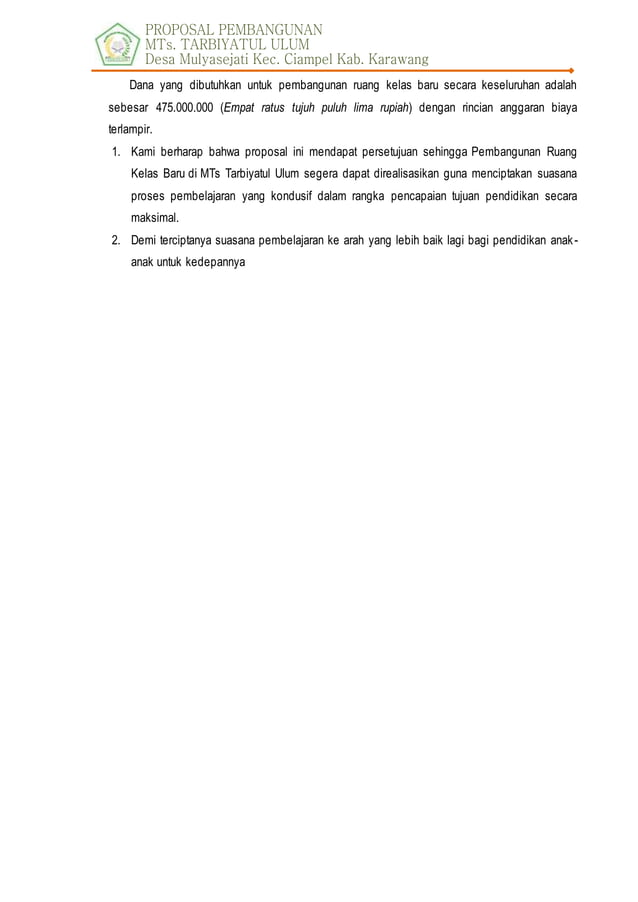 Proposal RKB MTs, Tarbiyatul Ulum Ciampel | PDF