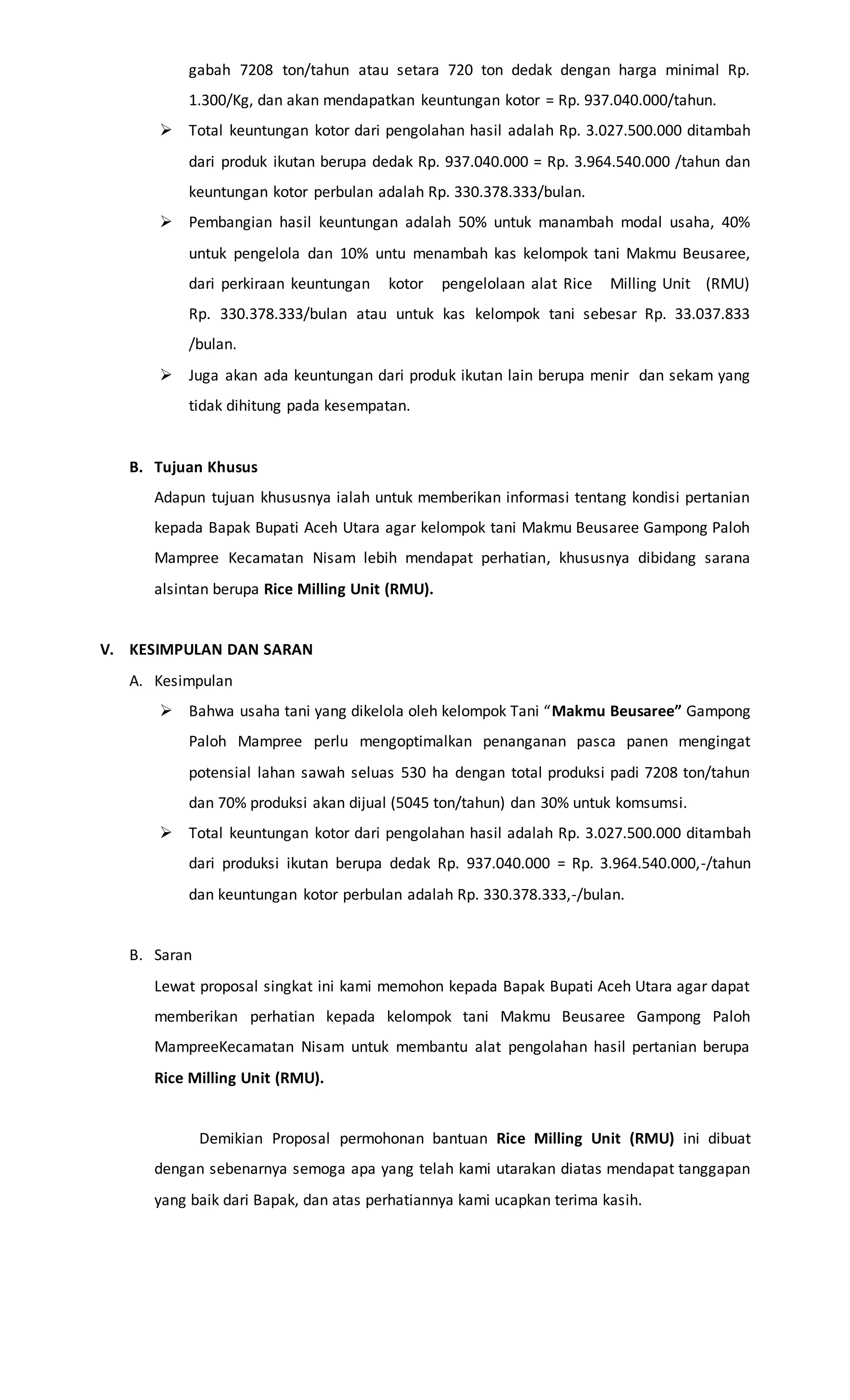 Proposal Alat Pertaniaan RIce Milling Uni (RMU) | DOCX