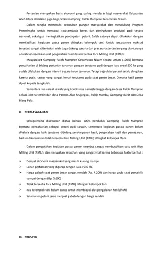 Proposal Alat Pertaniaan RIce Milling Uni (RMU) | DOCX