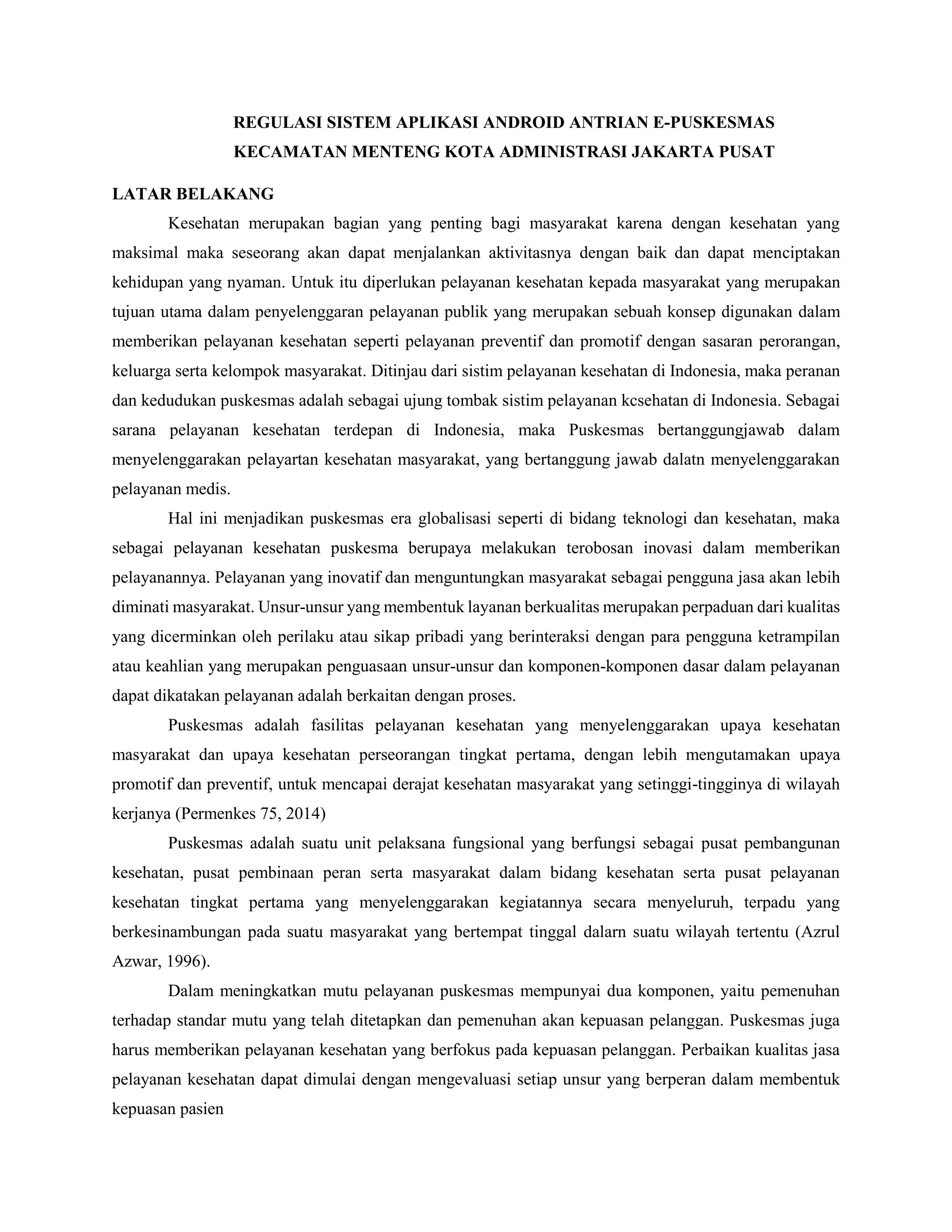 REGULASI SISTEM APLIKASI ANDROID ANTRIAN E-PUSKESMAS KECAMATAN KOTA | PDF