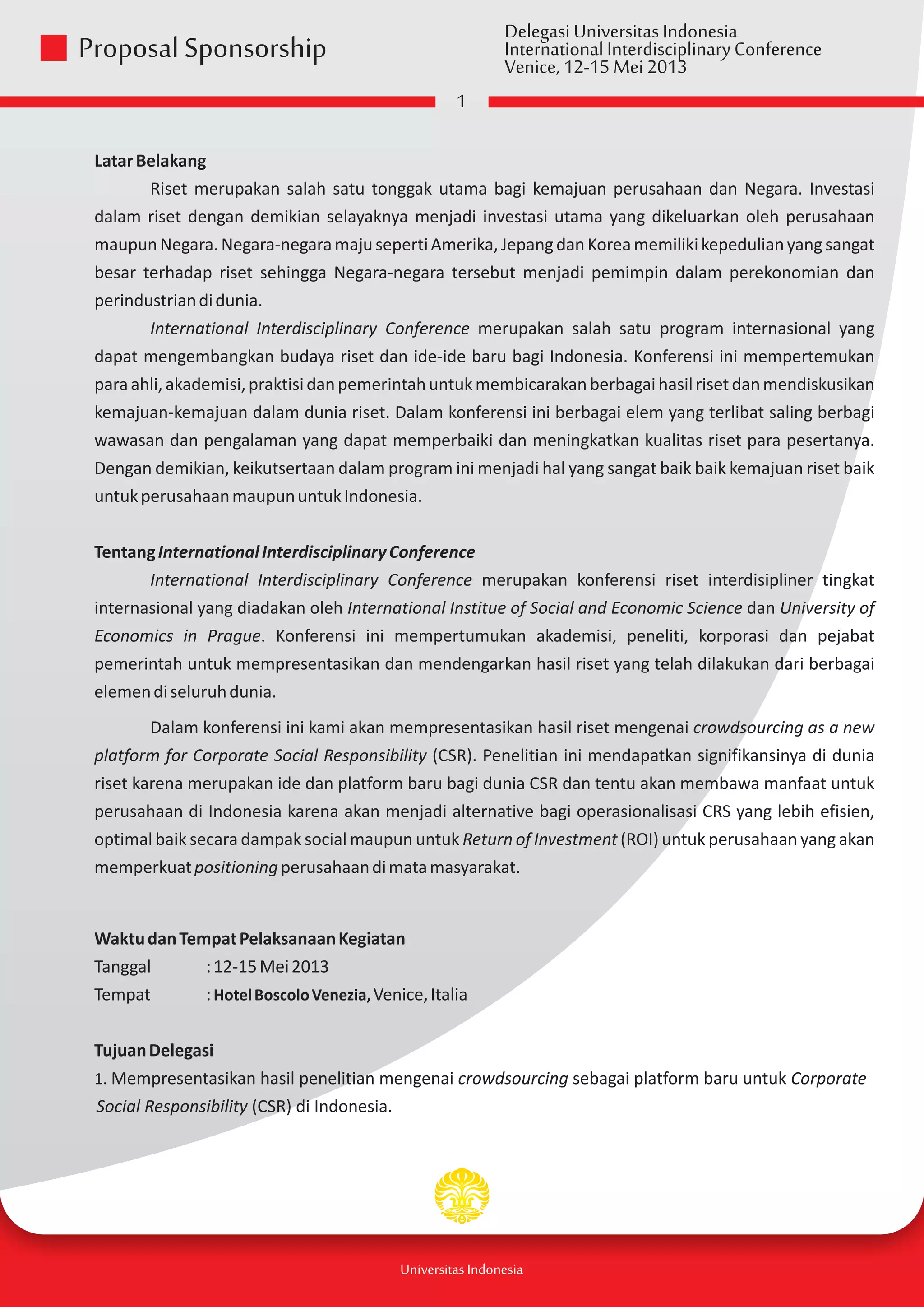 Proposal Sponsorship International Interdisciplinary Conference, Venice ...