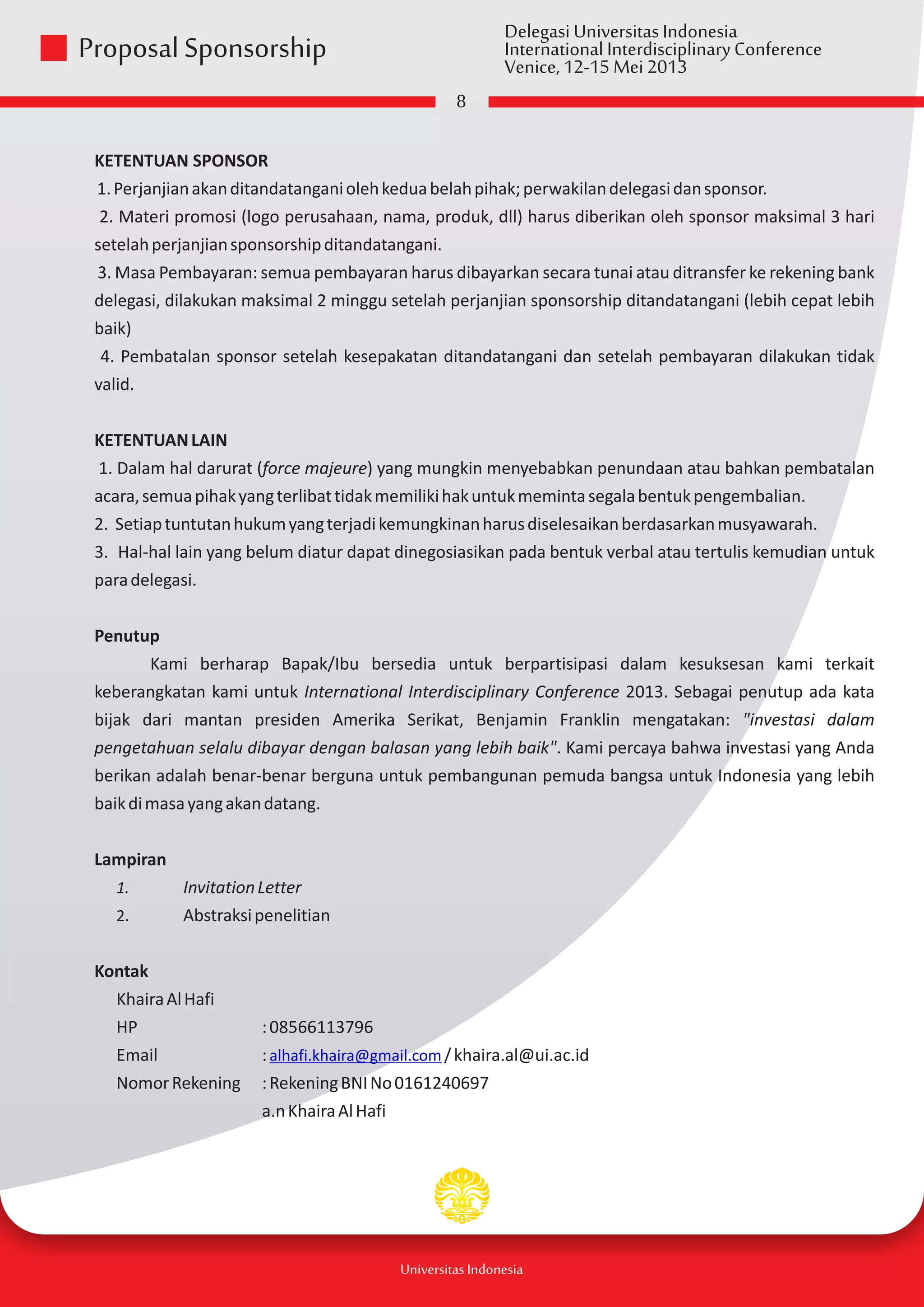 Proposal Sponsorship International Interdisciplinary Conference, Venice ...