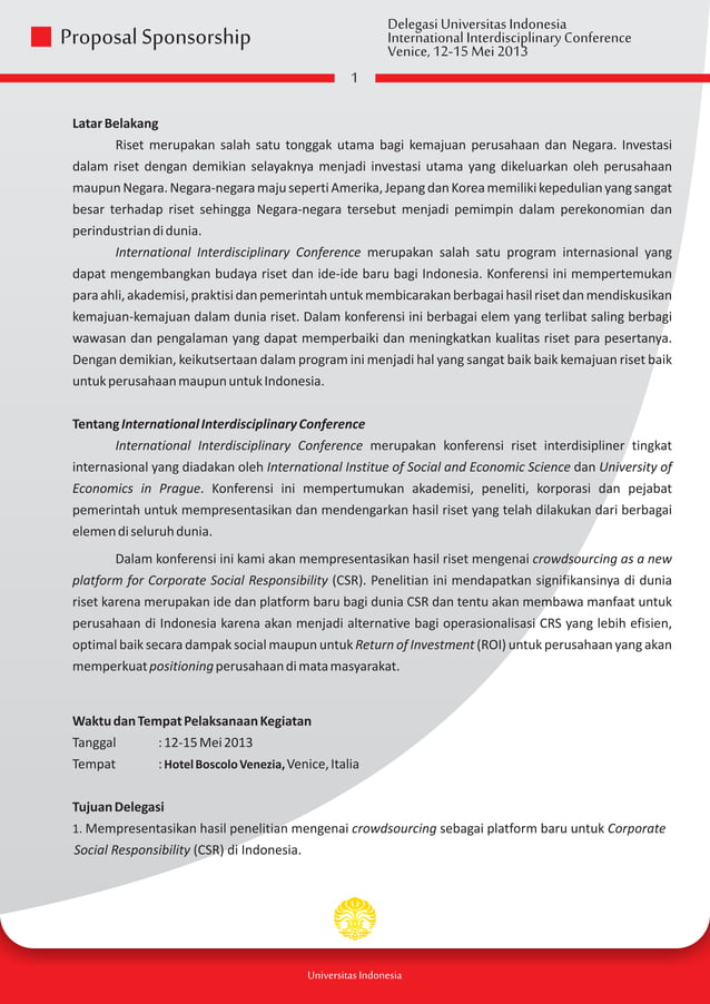 Proposal Sponsorship International Interdisciplinary Conference, Venice, Italy | PDF