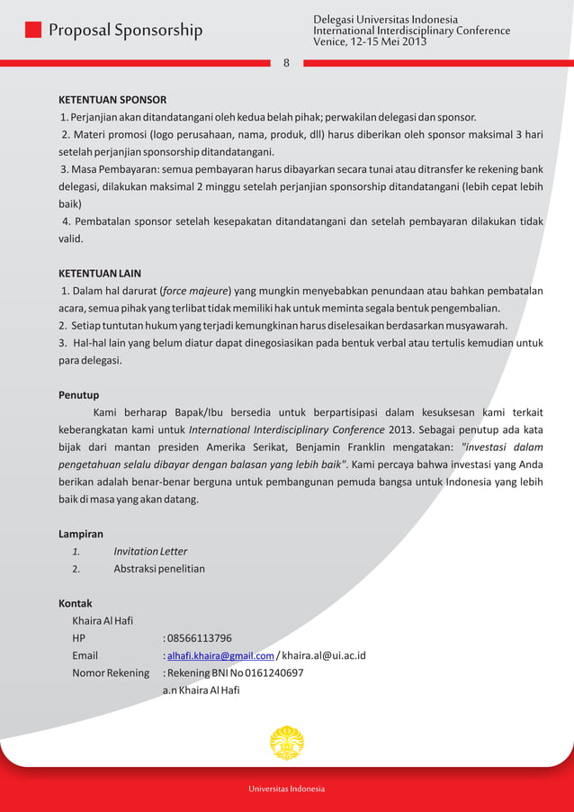 Proposal Sponsorship International Interdisciplinary Conference, Venice, Italy | PDF