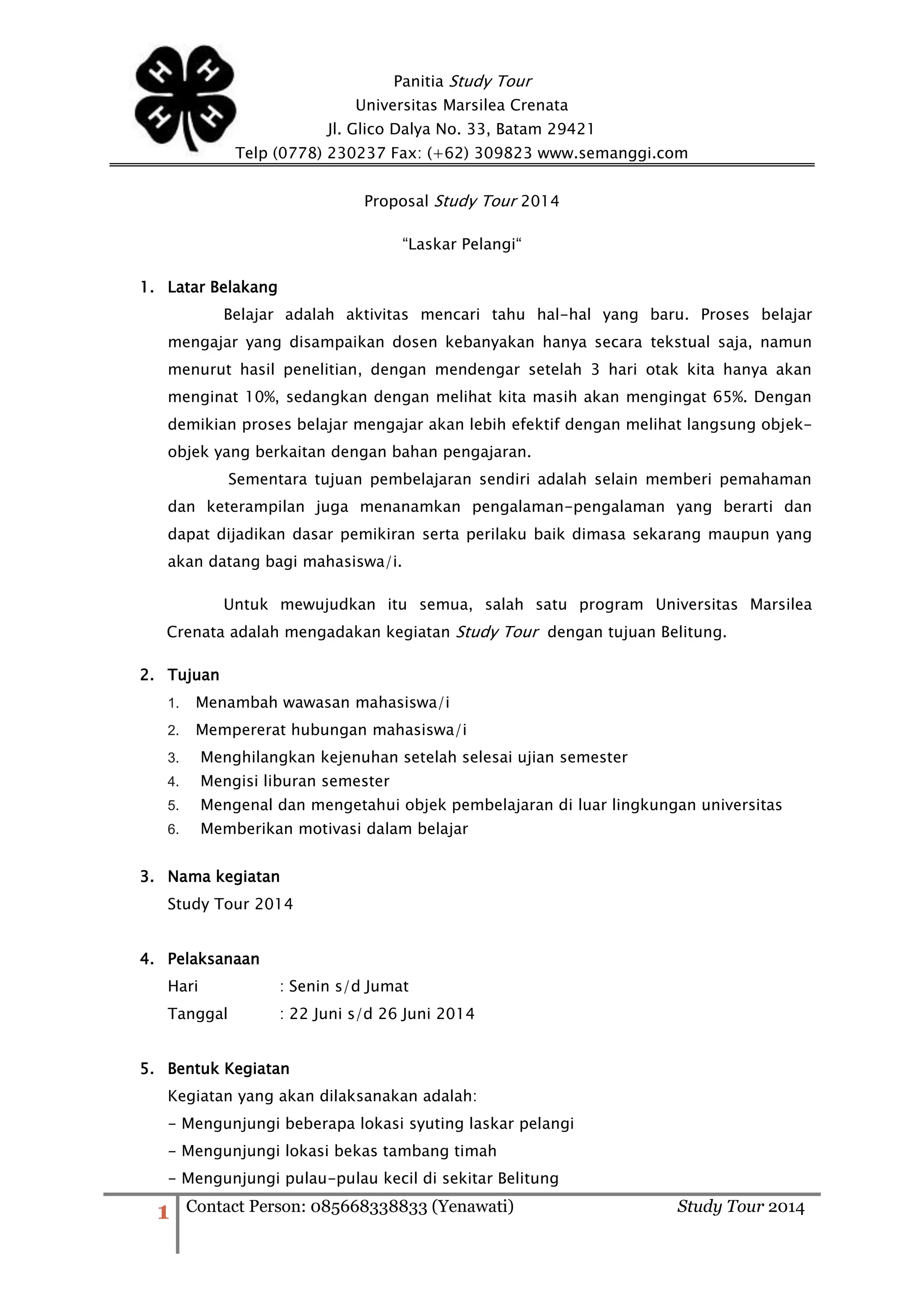 Proposal study tour | DOCX