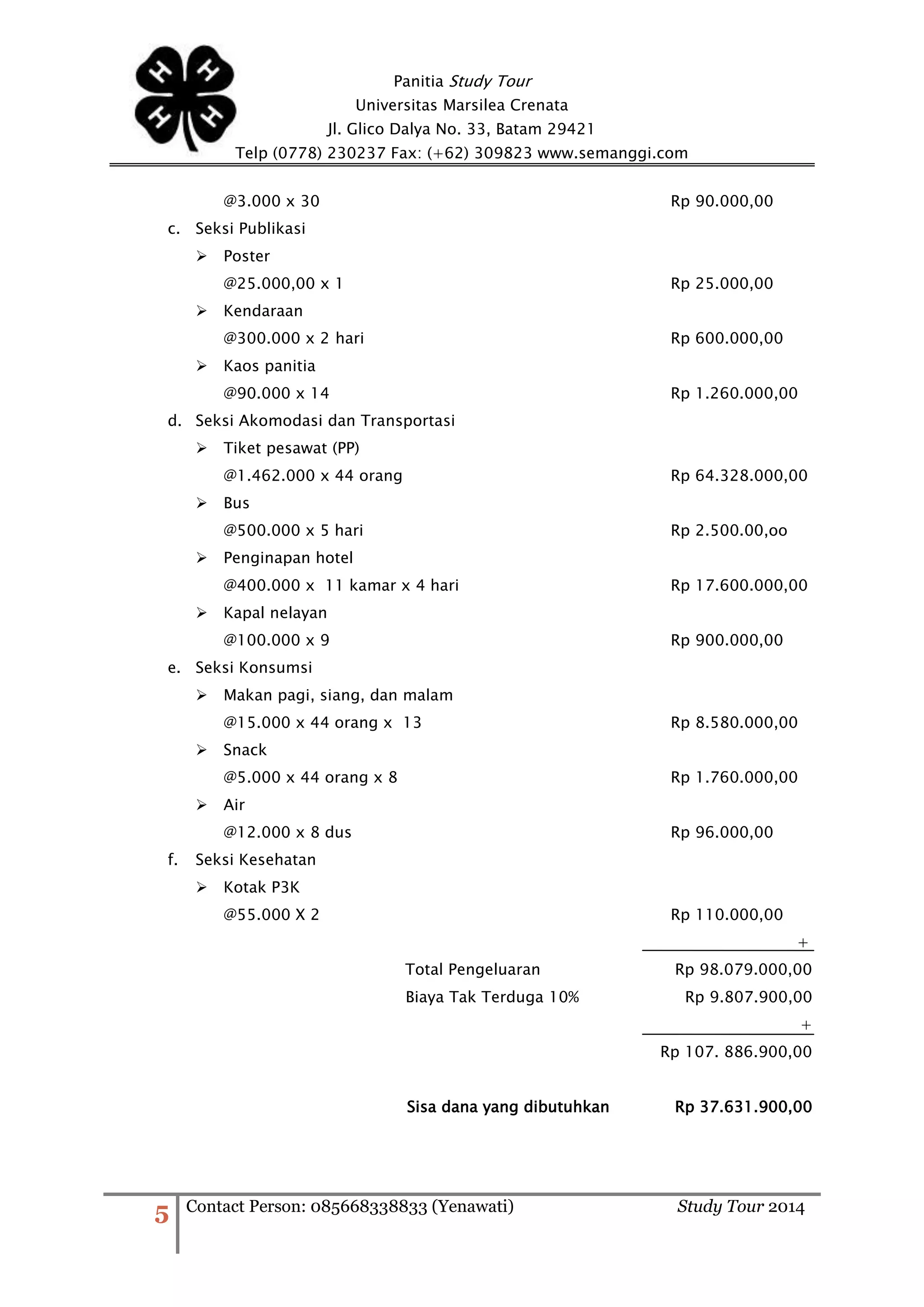 Proposal study tour | DOCX