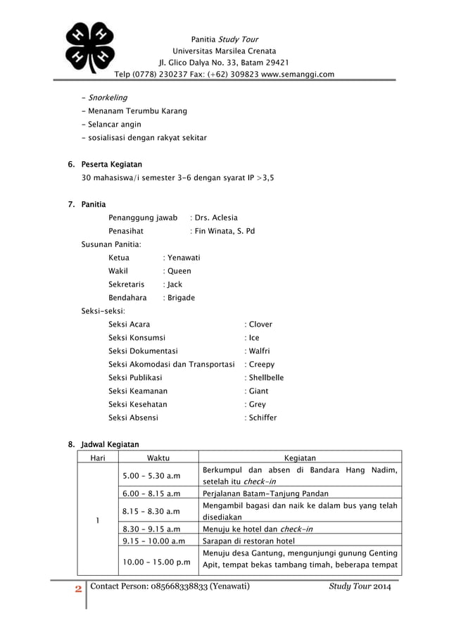 Proposal study tour | DOCX