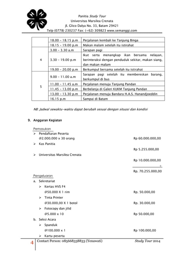 Proposal study tour | DOCX