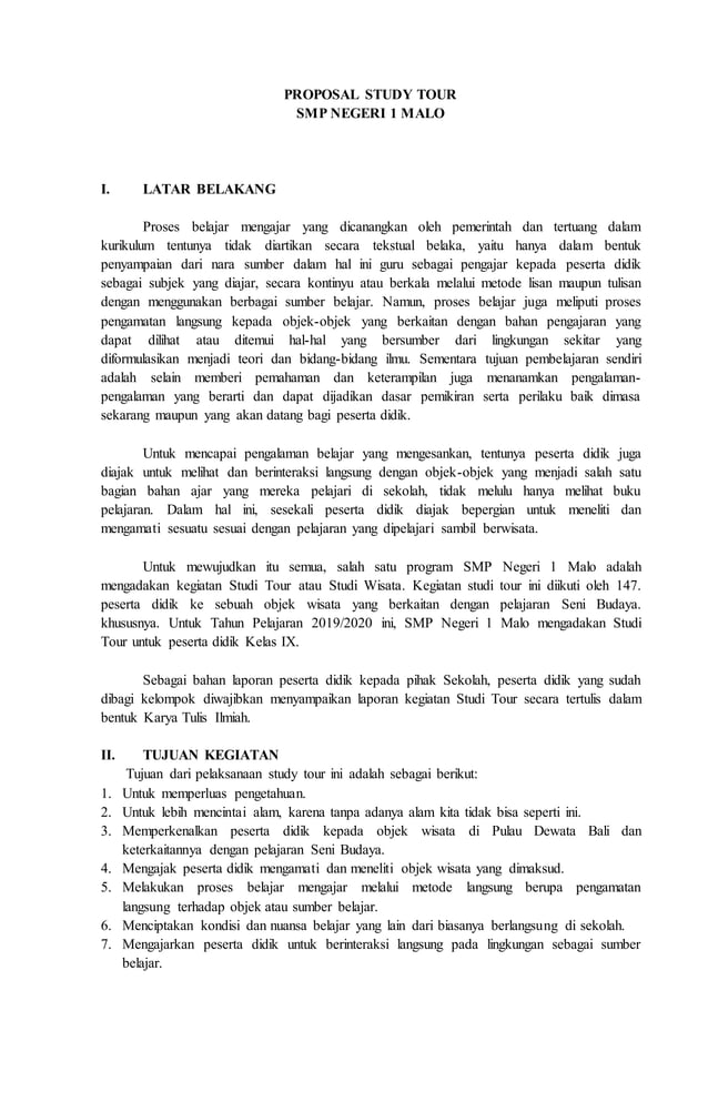 Proposal study tour | PDF