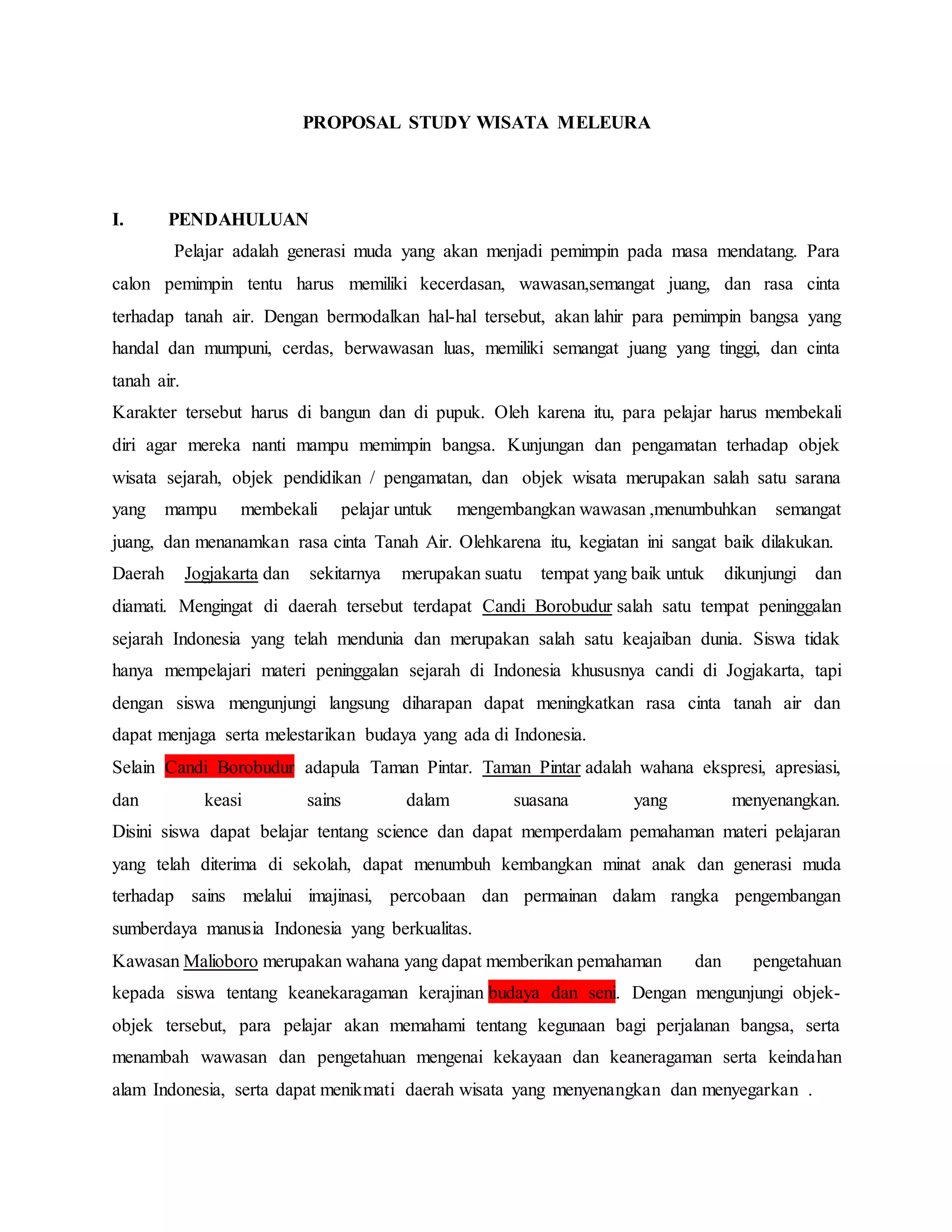 Proposal study wisata meleura | DOCX