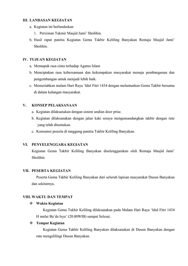 Proposal takbir keliling | DOCX