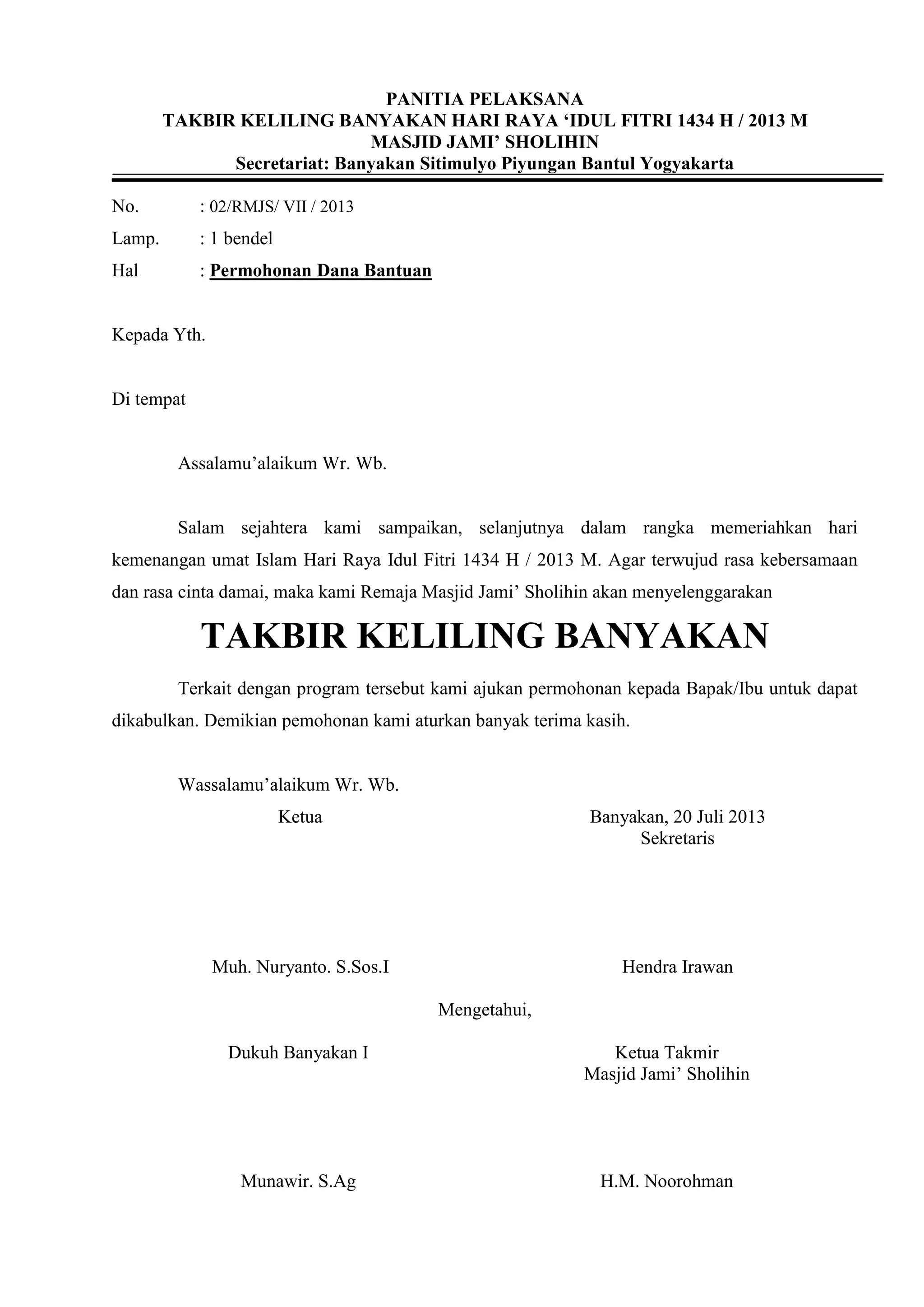 Proposal takbir keliling | PDF