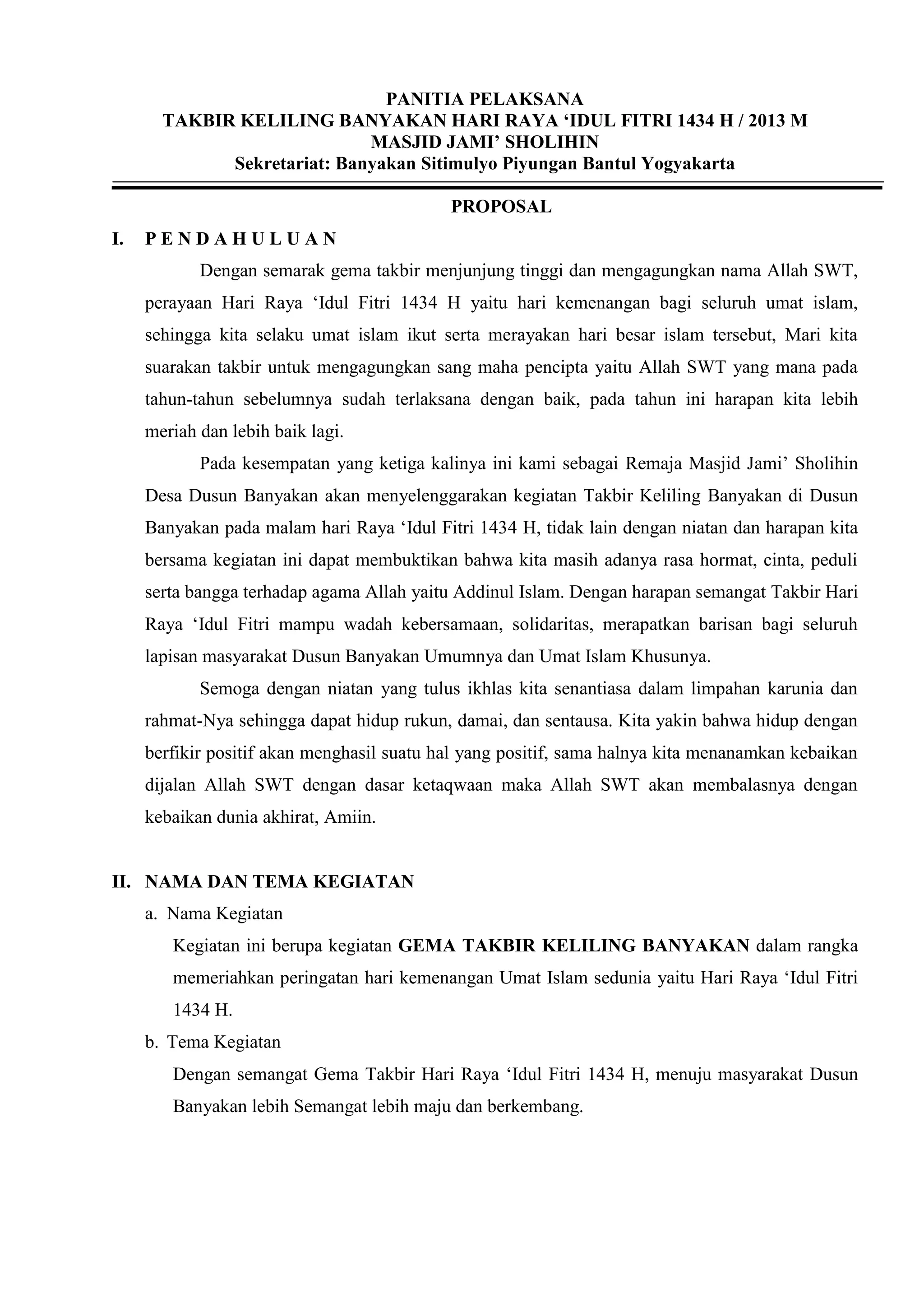 Proposal takbir keliling | PDF