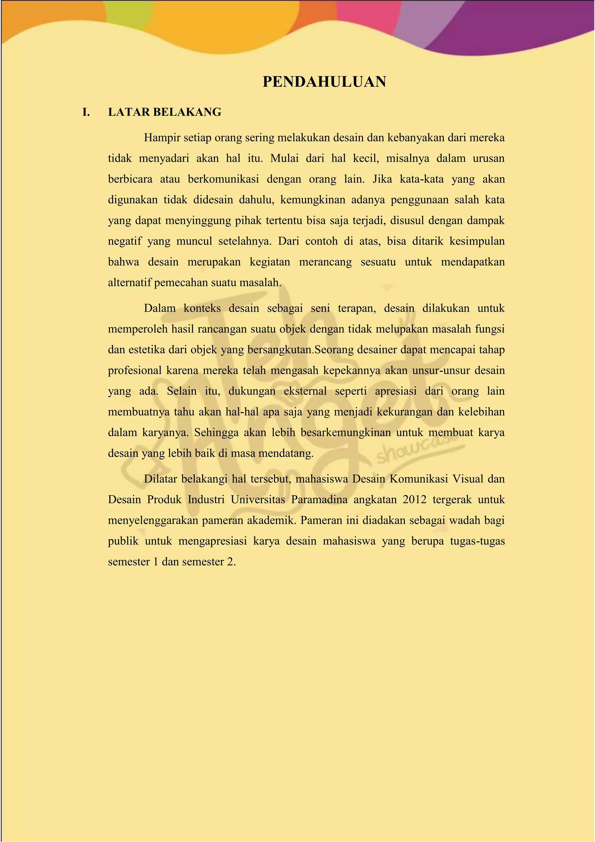 Proposal Pameran Akademik Desain Paramadina "Teh Anget" Angkatan 2012 | PDF