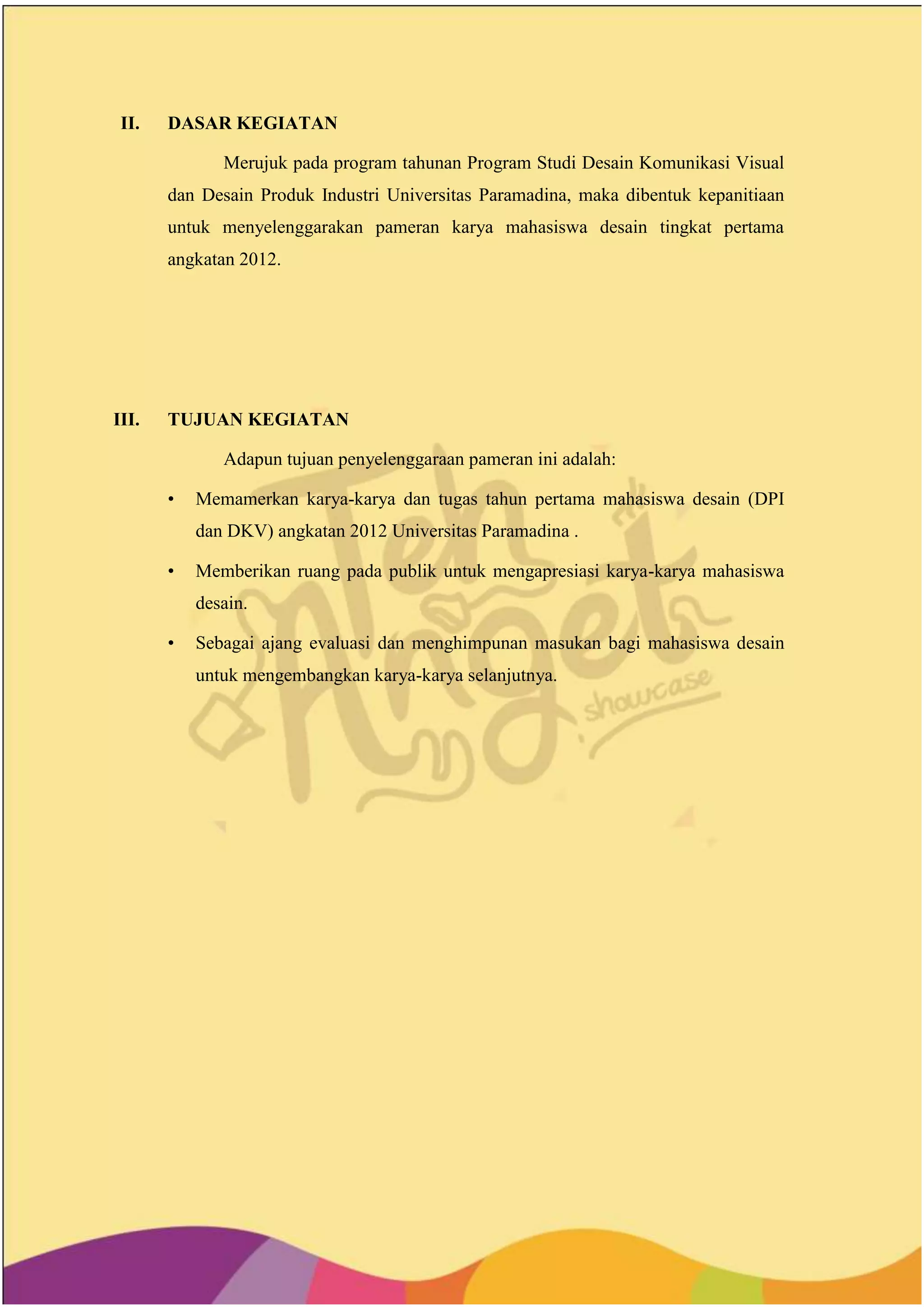 Proposal Pameran Akademik Desain Paramadina "Teh Anget" Angkatan 2012 | PDF